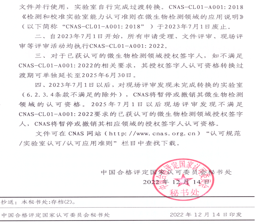 CNAS-CL01-A001：2022《检测和校准实验室能力认可准则在微生物检测领域的应用说明》于2023年1月1日正式实施 - 苏州三之品 ...